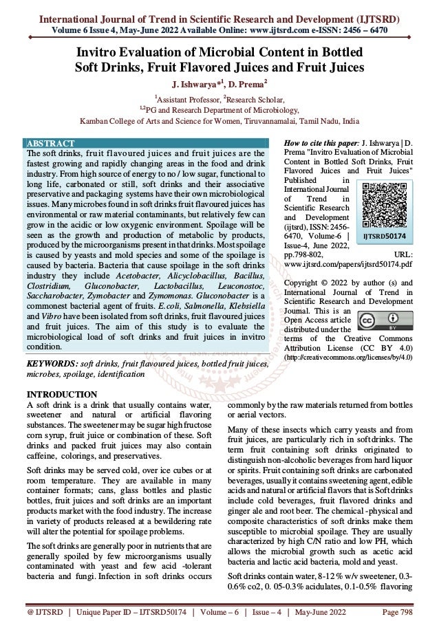 Invitro Evaluation of Microbial Content in Bottled Soft Drinks, Fruit ...