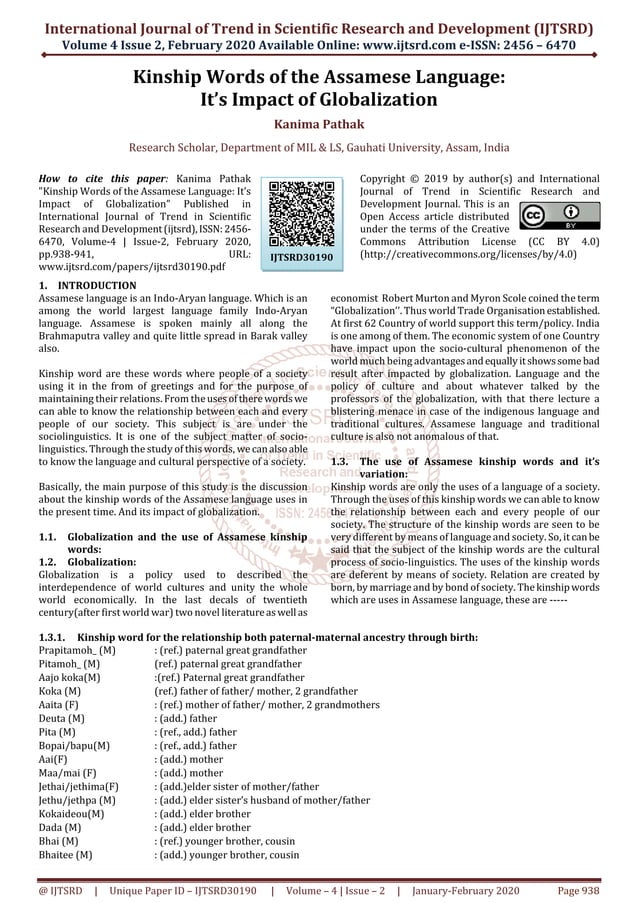 Kinship Words of the Assamese Language It's Impact of Globalization | PDF