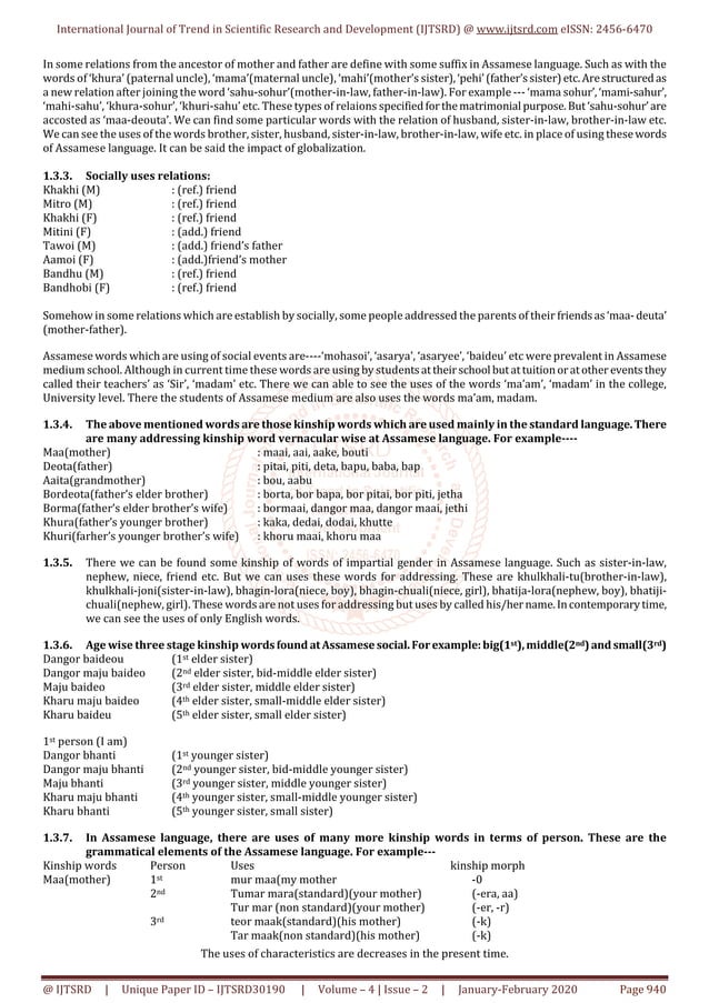 Kinship Words of the Assamese Language It's Impact of Globalization | PDF