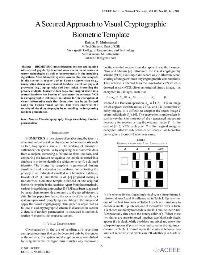 A Secured Approach to Visual Cryptographic Biometric Template | PDF | Programming Languages ...