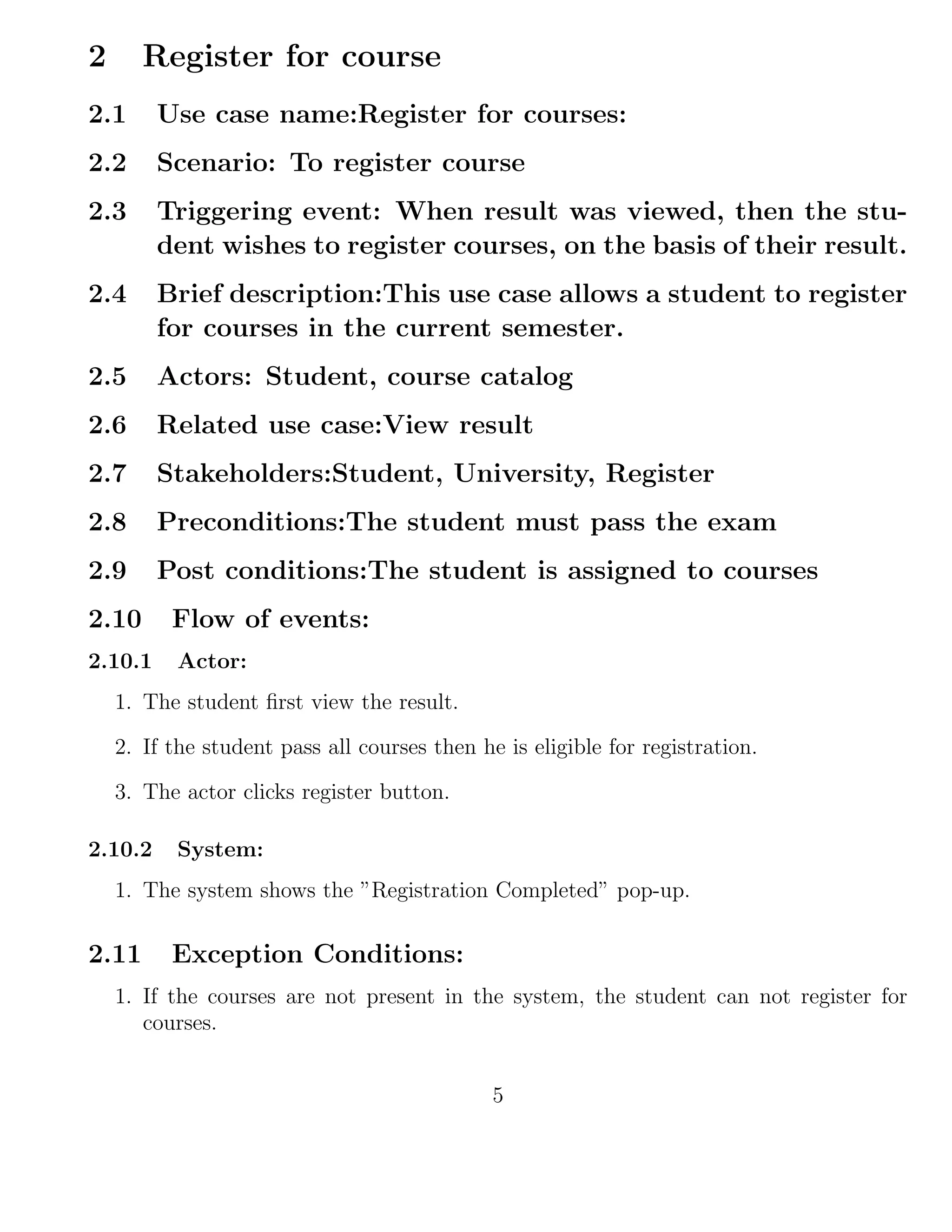 Use case of course registration system using LaTex | PDF