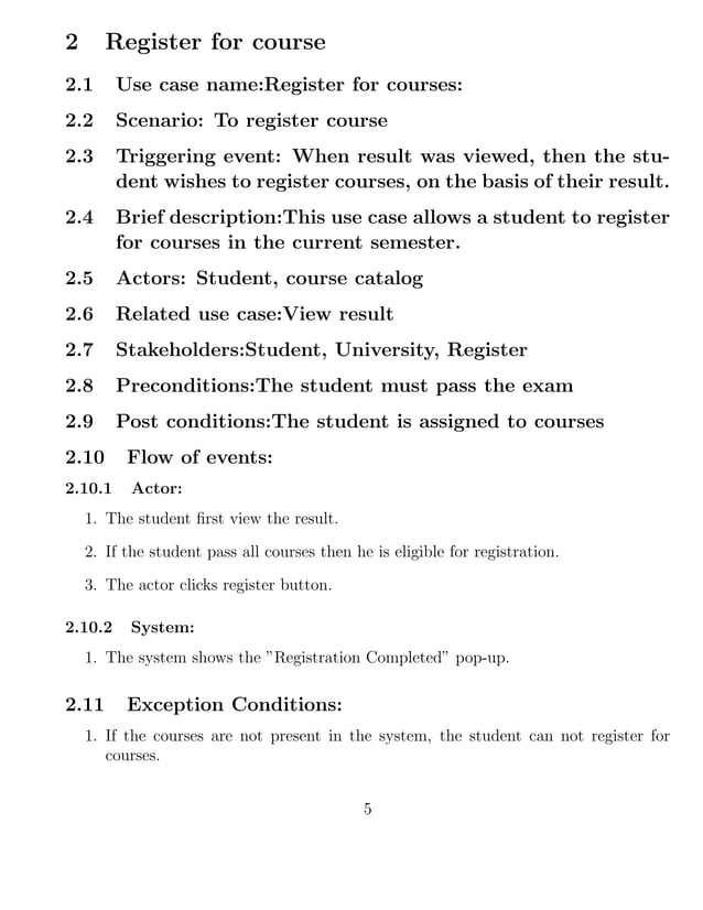 Use case of course registration system using LaTex | PDF