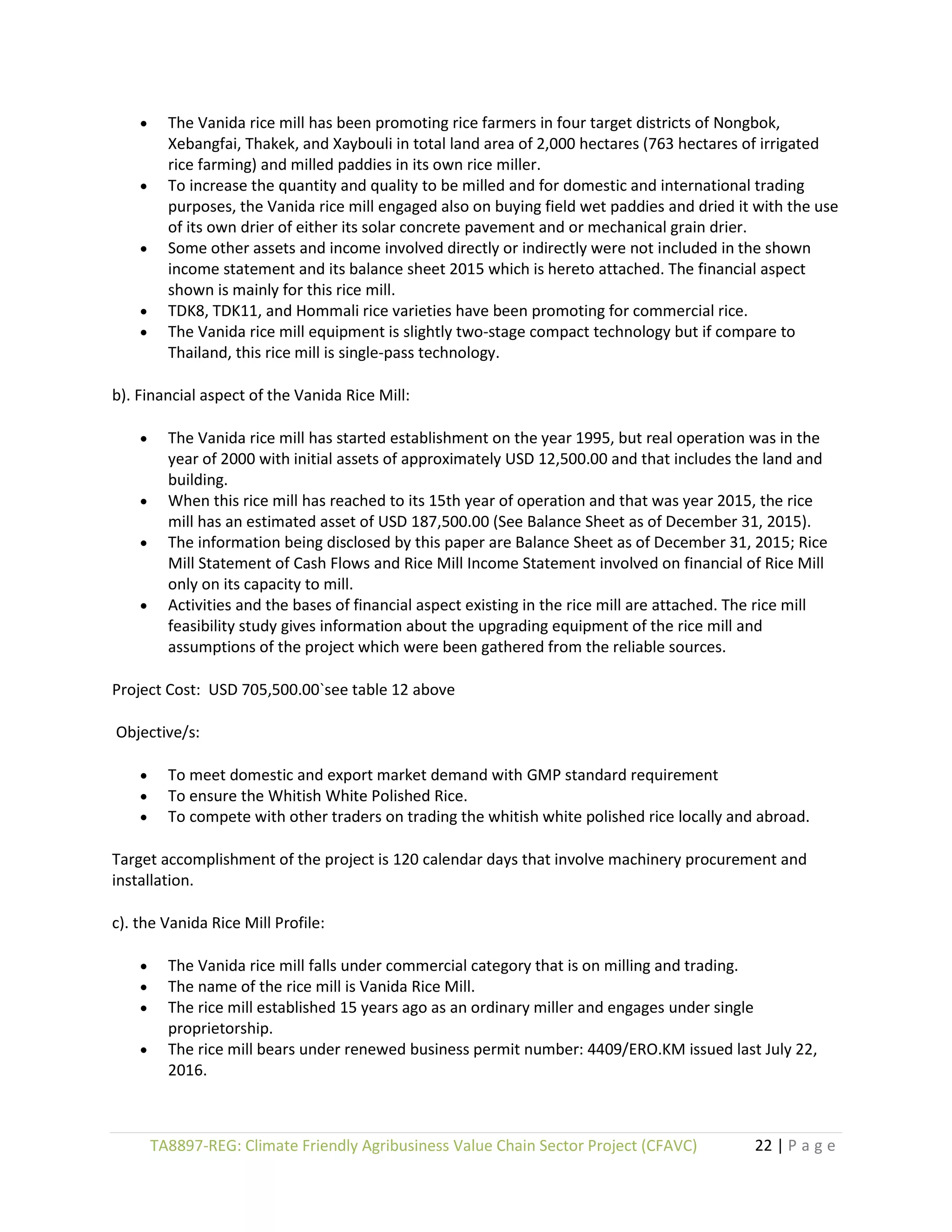 161005 cfavc core sub projects report (rice and vegetable value chain ...