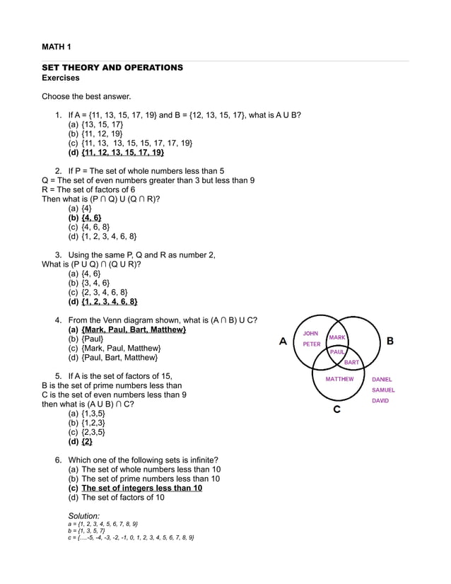 Exercises-set-theory-answer-key | DOC | Internet for Beginners | Internet