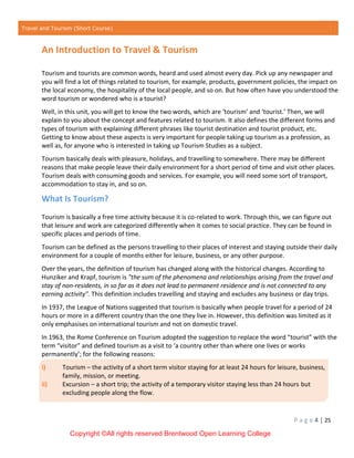 Travel and Tourism Basic Concepts to study | PDF