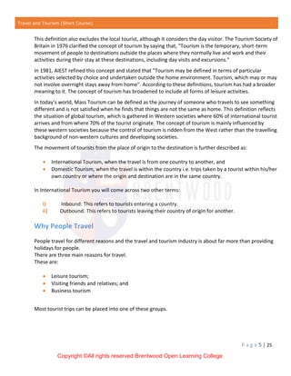Travel and Tourism Basic Concepts to study | PDF