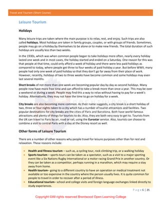 Travel and Tourism Basic Concepts to study | PDF