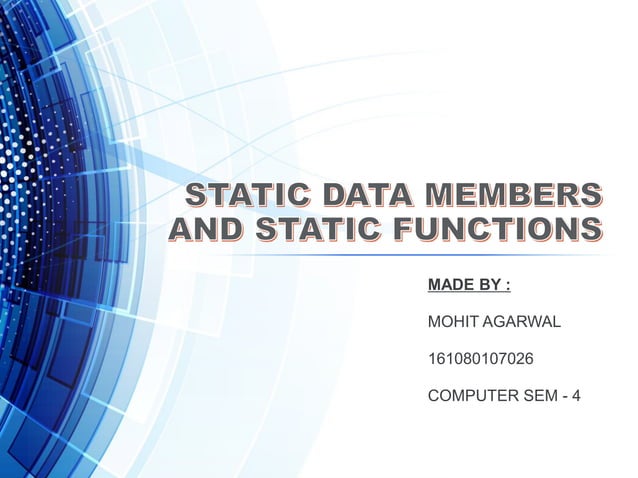 Static Data Members And Member Functions Pptx Programming Languages Computing