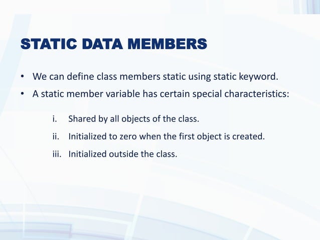 Static Data Members And Member Functions Pptx Programming Languages Computing