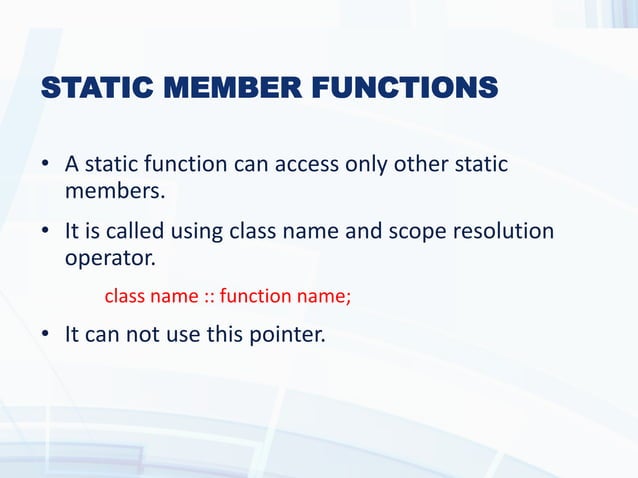 Static Data Members and Member Functions | PPTX | Programming Languages ...
