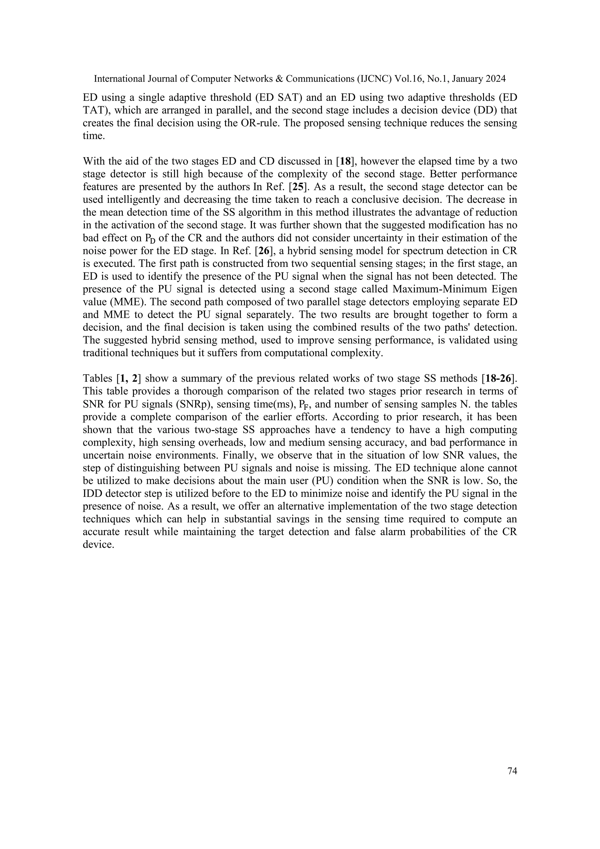 Sensing Time Improvement using Two Stage Detectors for Cognitive Radio System | PDF