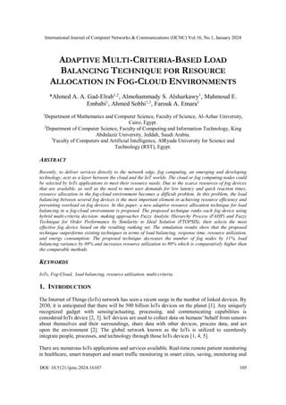 Adaptive Multi-Criteria-Based Load Balancing Technique for Resource Allocation in Fog-Cloud ...