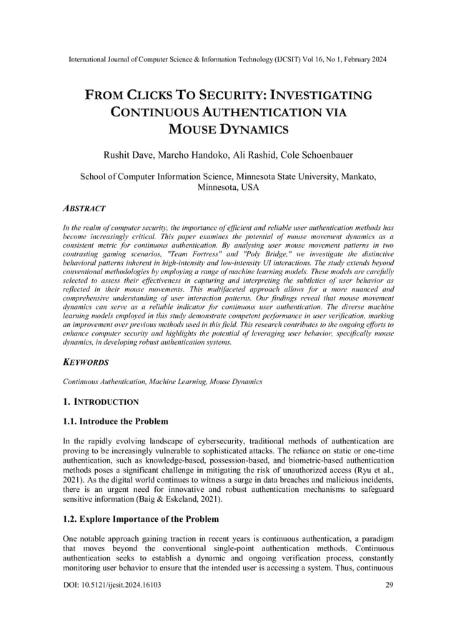 From Clicks to Security: Investigating Continuous Authentication via Mouse Dynamics | PDF