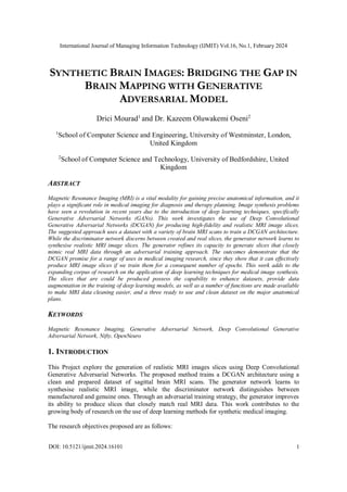 Synthetic Brain Images: Bridging the Gap in Brain Mapping With Generative Adversarial Model | PDF