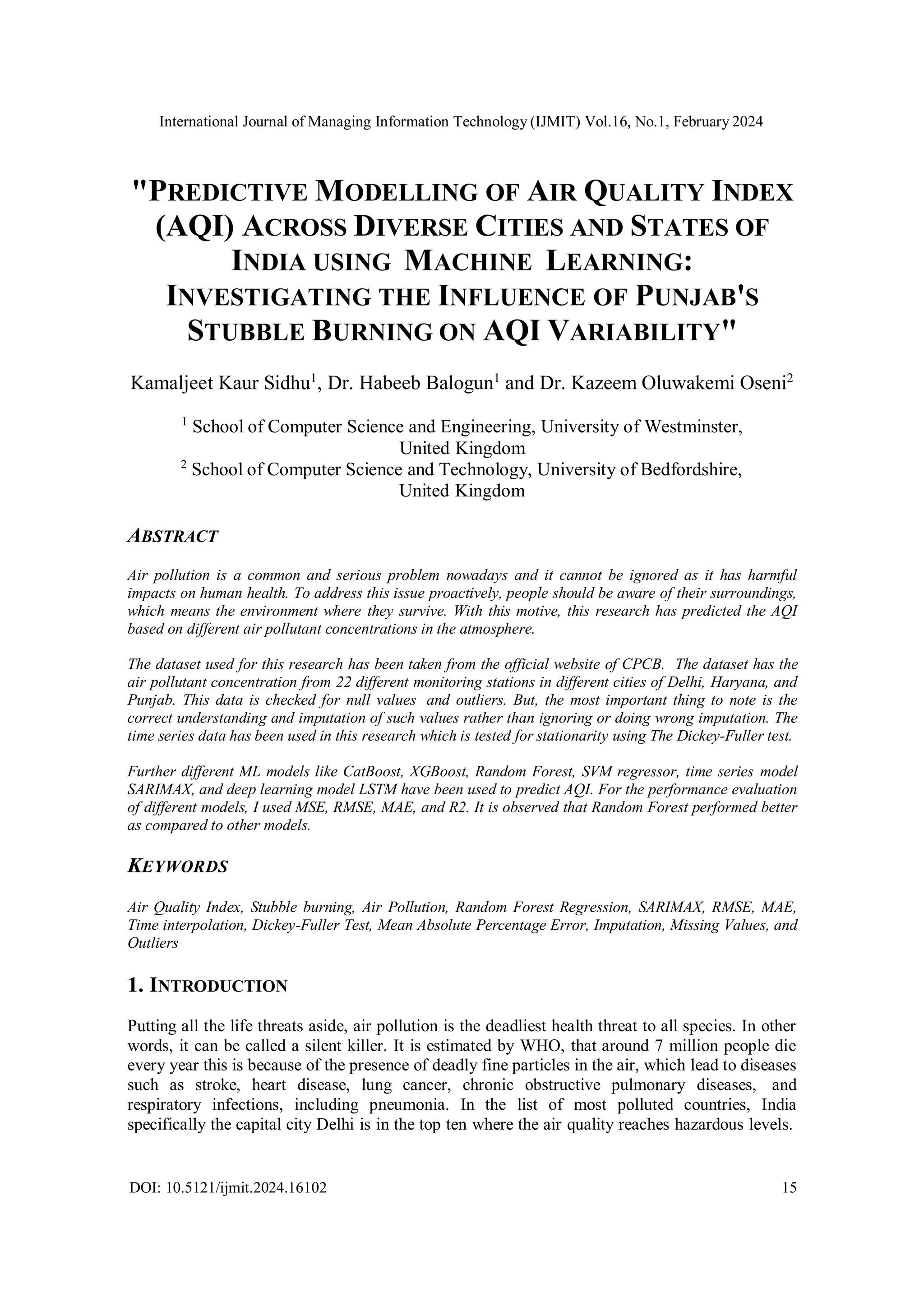 Predictive Modelling of Air Quality Index (AQI) Across Diverse Cities ...