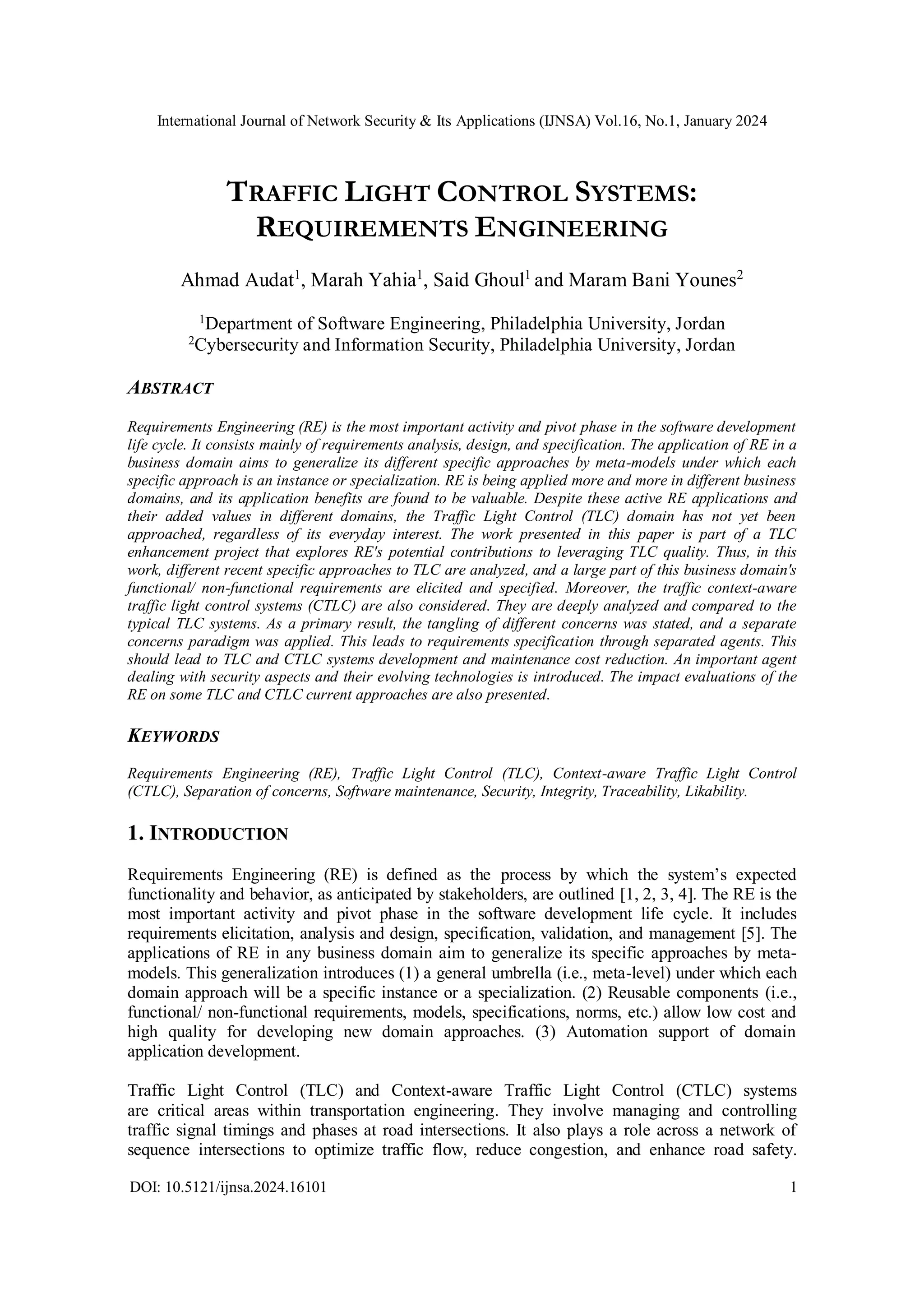 TRAFFIC LIGHT CONTROL SYSTEMS: REQUIREMENTS ENGINEERING | PDF