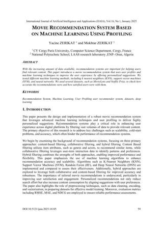 Movie Recommendation System Based on Machine Learning using Profiling | PDF