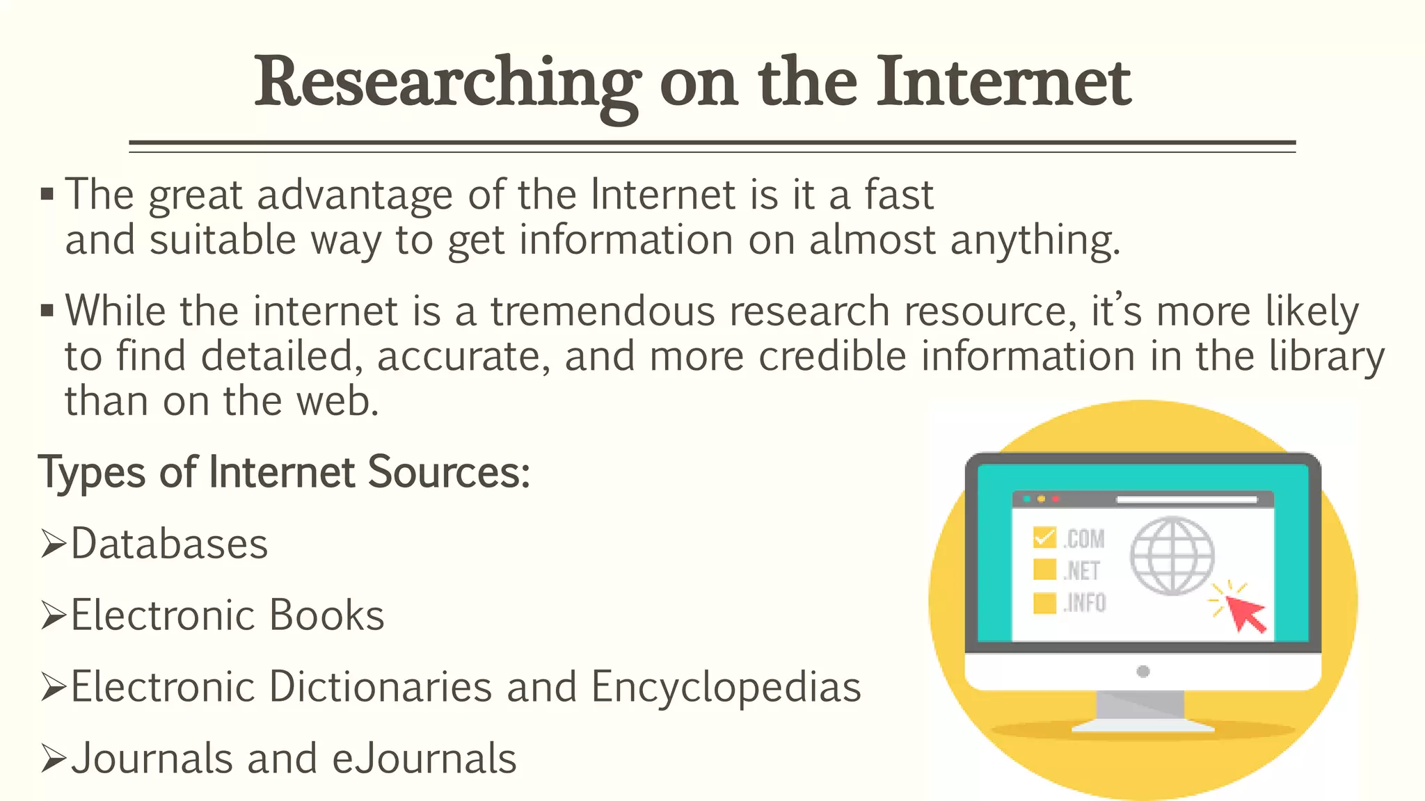 Using internet and library for research | PPTX