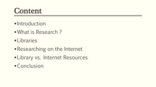Using internet and library for research | PPTX