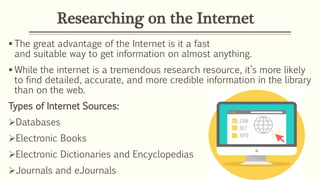 Using internet and library for research | PPTX