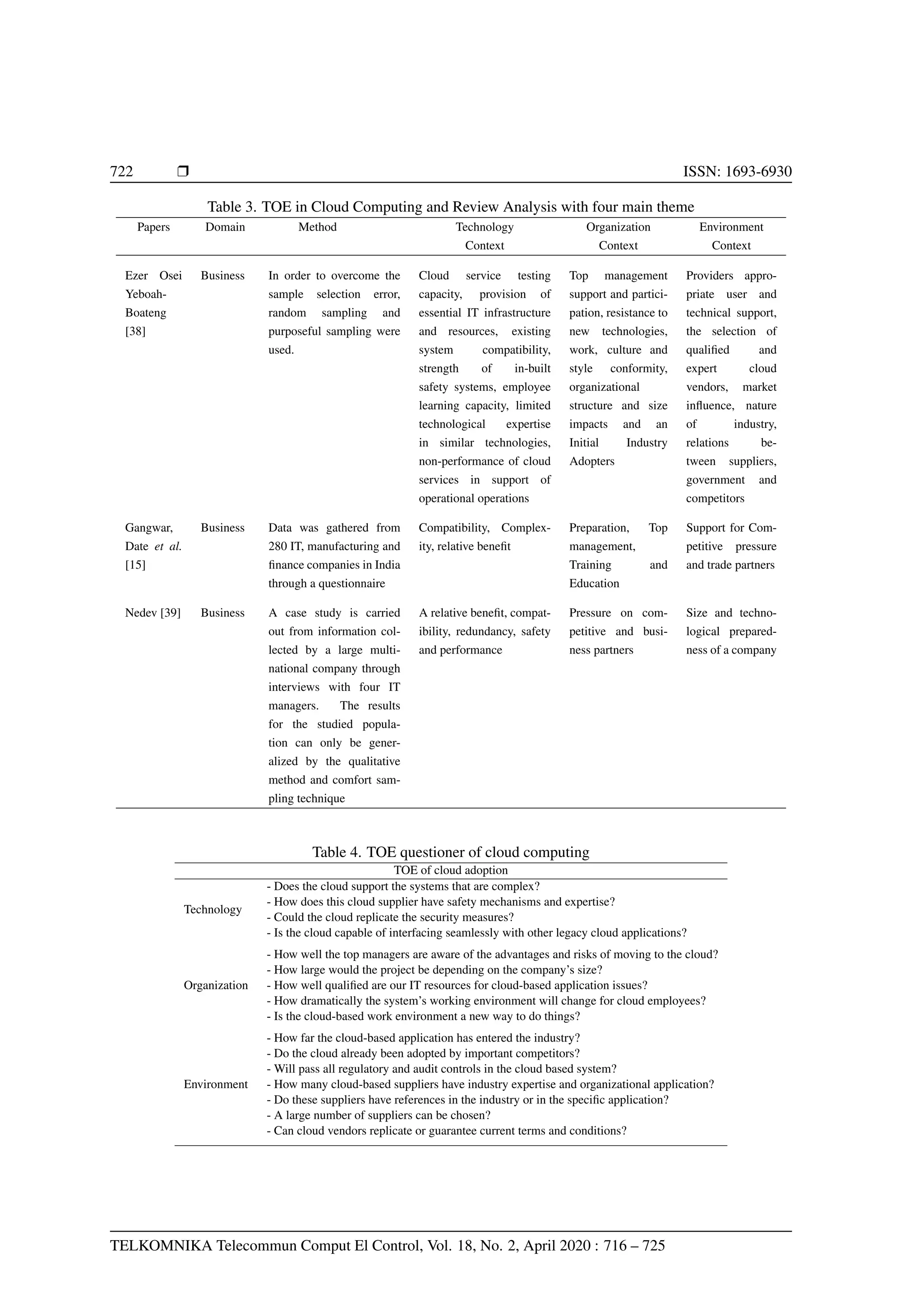 Technology organization environment framework in cloud computing | PDF
