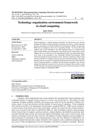 Technology organization environment framework in cloud computing | PDF