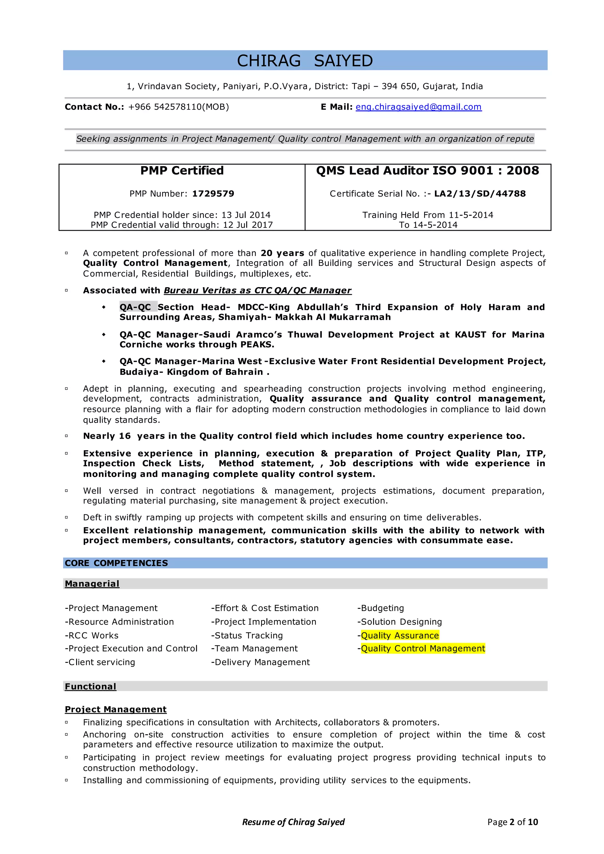 Chirag's CV as on 13-05-2015 | DOCX