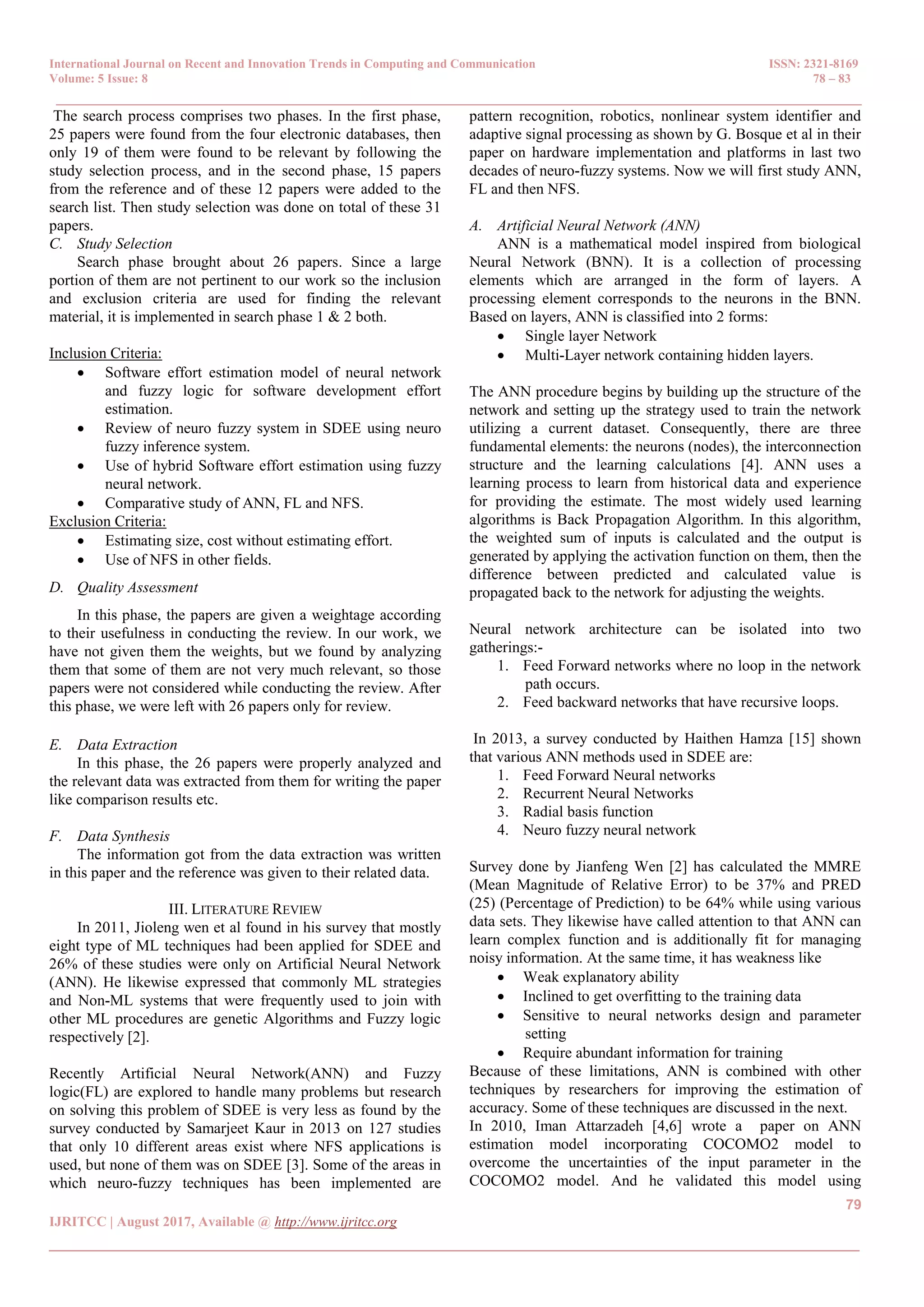Software Effort Estimation using Neuro Fuzzy Inference System: Past and Present | PDF
