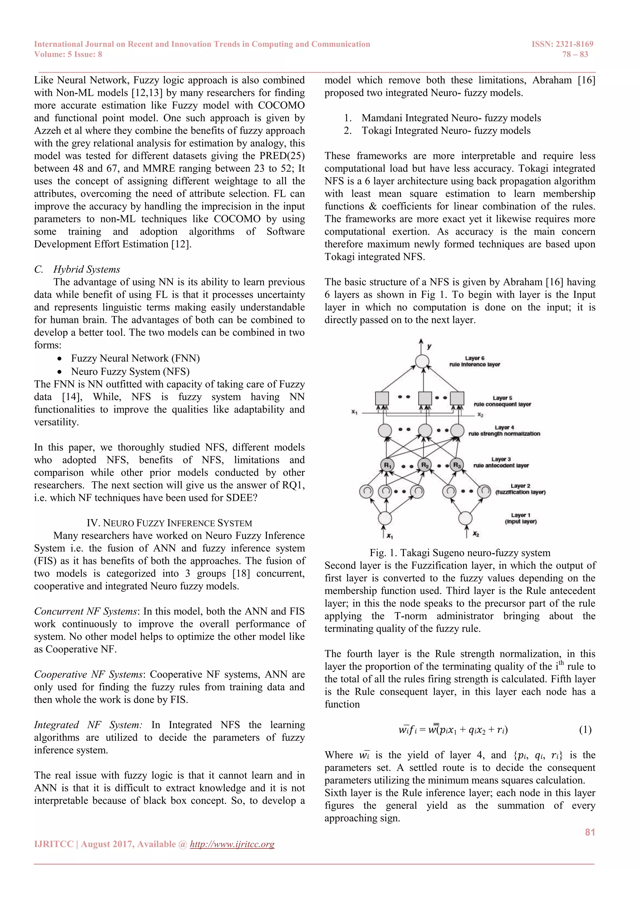 Software Effort Estimation Using Neuro Fuzzy Inference System Past And Present Pdf
