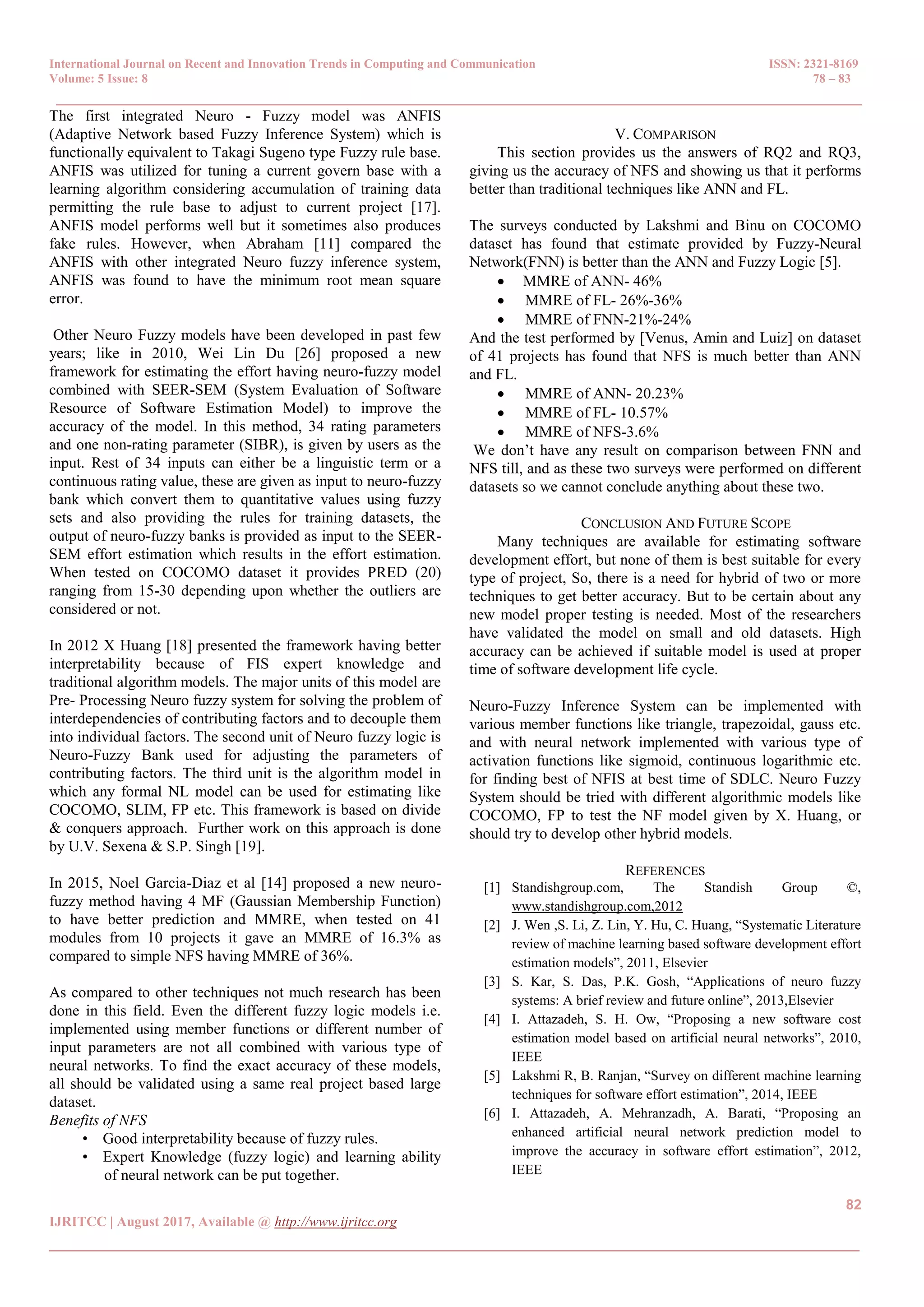 Software Effort Estimation Using Neuro Fuzzy Inference System Past And Present Pdf
