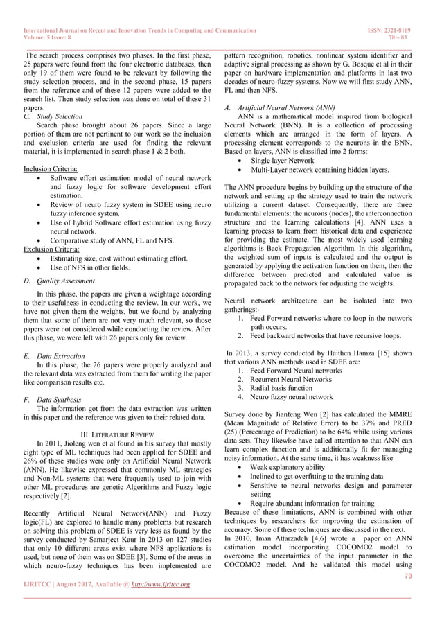 Software Effort Estimation Using Neuro Fuzzy Inference System Past And Present Pdf
