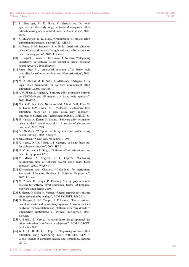 Software Effort Estimation using Neuro Fuzzy Inference System: Past and Present | PDF