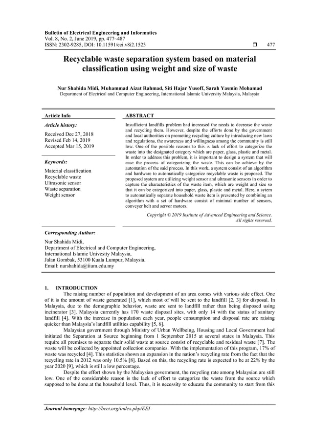Recyclable waste separation system based on material classification ...