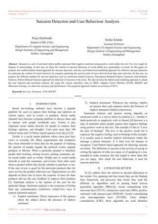Sarcasm Detection and User Behaviour Analysis | PDF