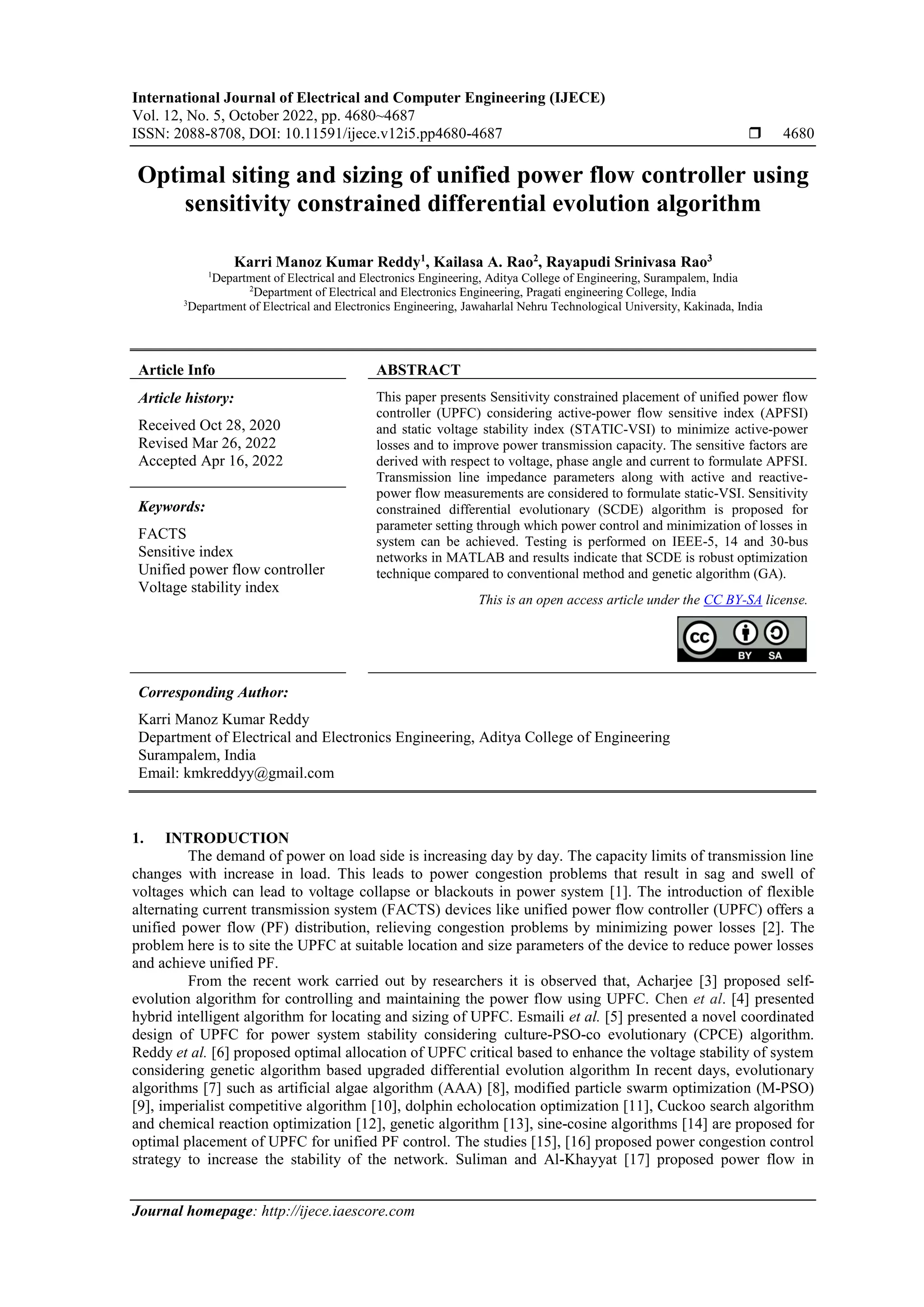 Optimal siting and sizing of unified power flow controller using sensitivity constrained ...