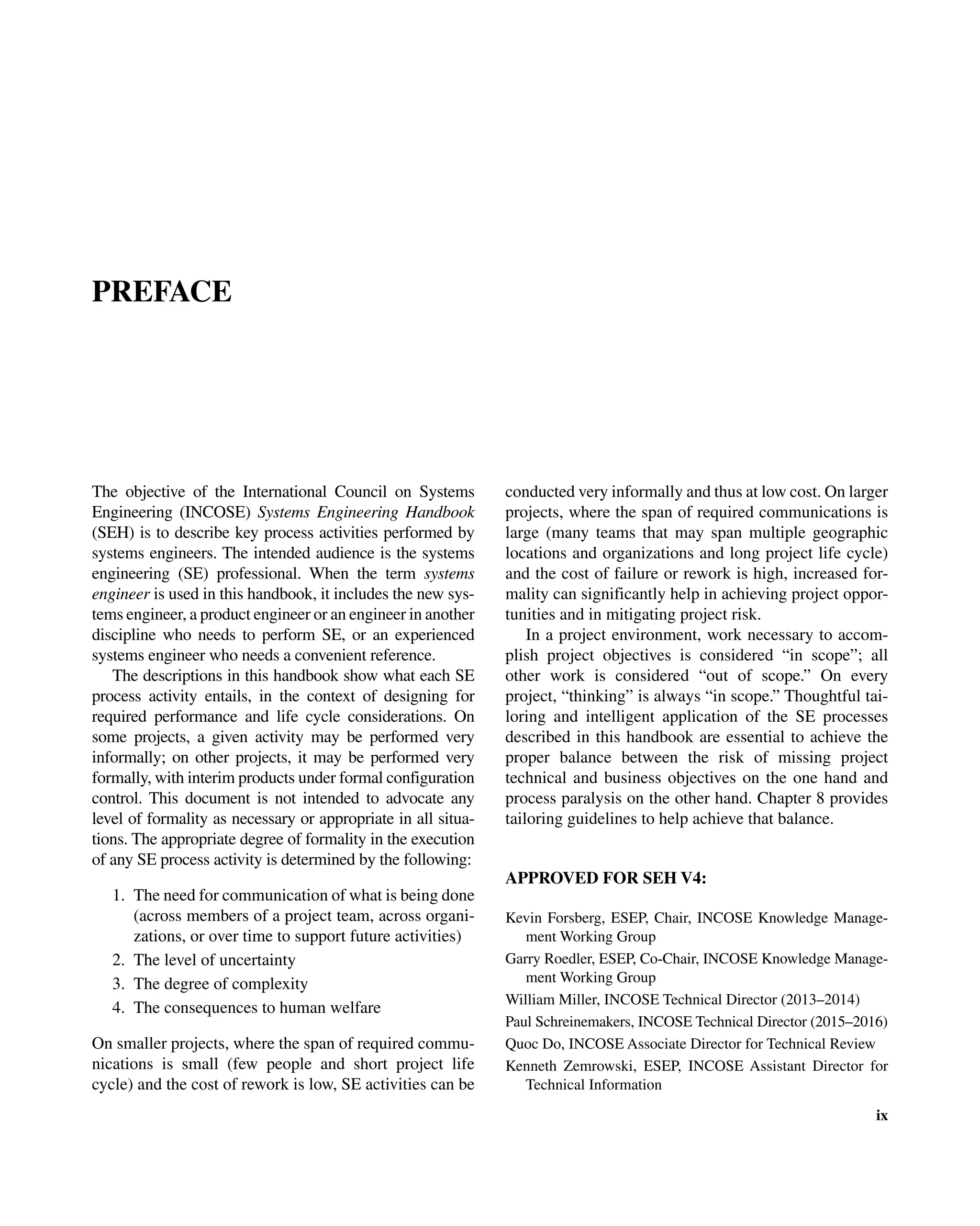 INCOSE Systems Engineering Handbook A Guide for System Life Cycle Processes and Activities 4th ...