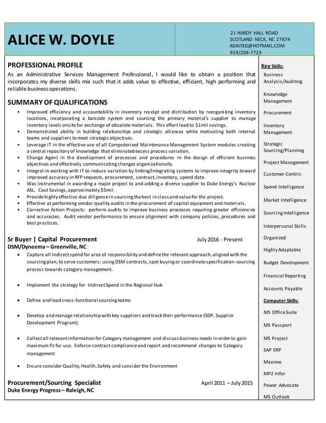 NEW YEAR RESUME 2016 ALICE DOYLE III | PDF