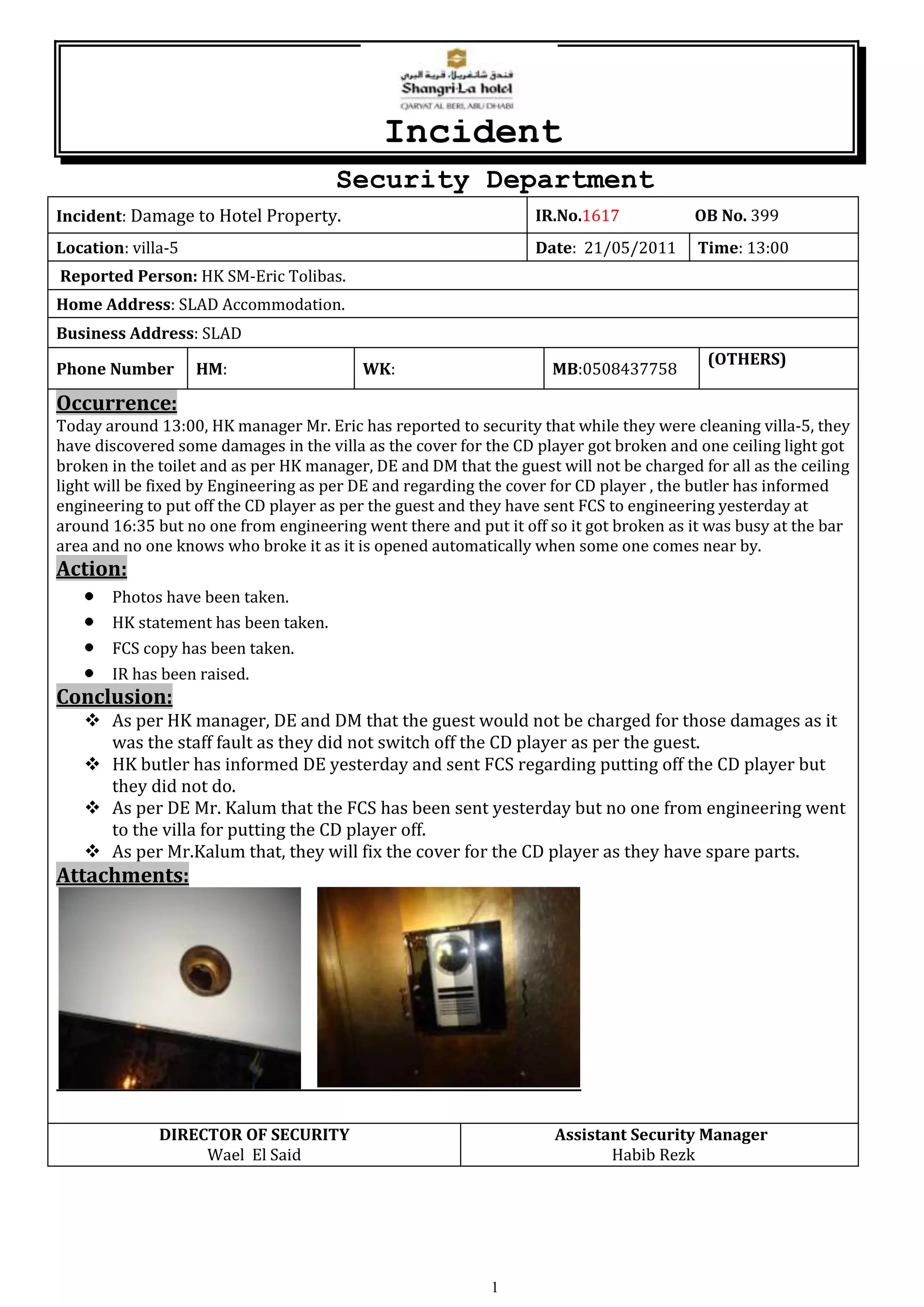 1617 damage of the hotel property | DOCX