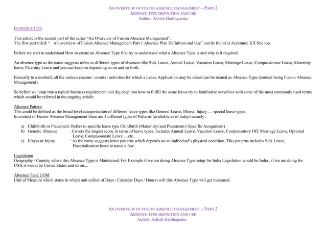 An Overview of Fusion Absence Management Absence Type Definition and ...