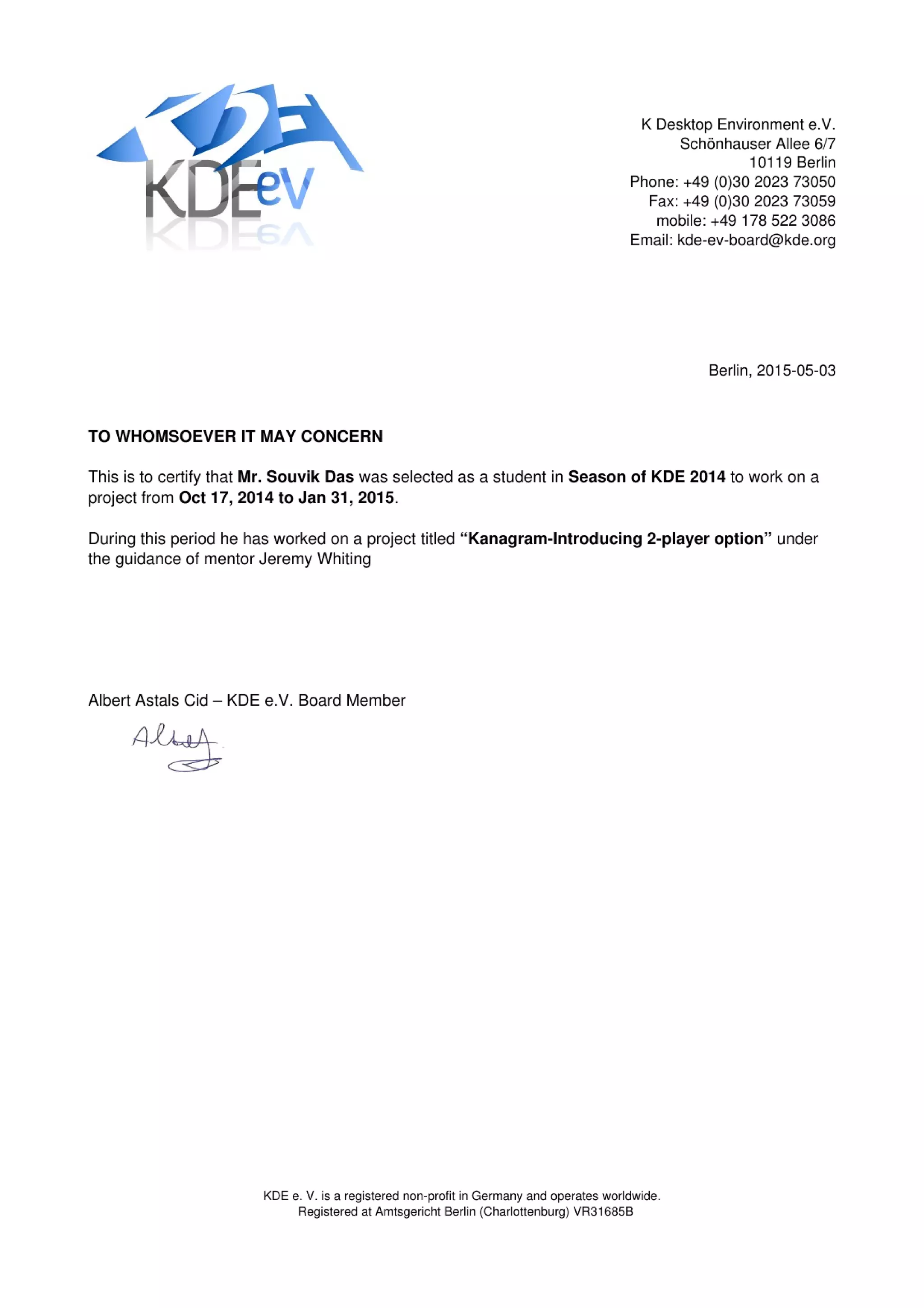 KDE Certificate | PDF