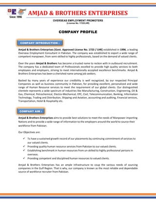 Amjad & Brothers Enterprises - Company Profile | PDF