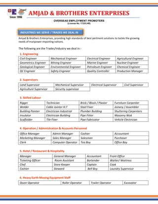 Amjad & Brothers Enterprises - Company Profile | PDF