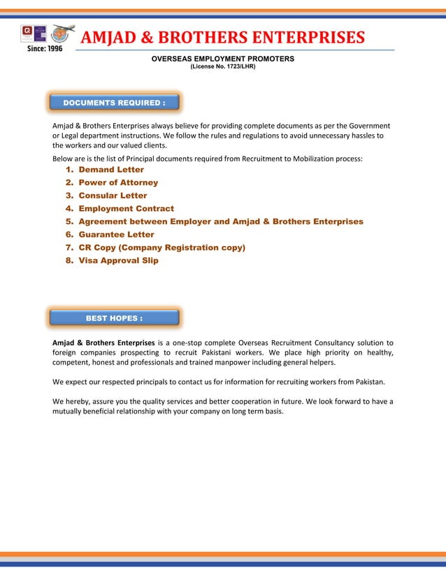 Amjad & Brothers Enterprises - Company Profile | PDF