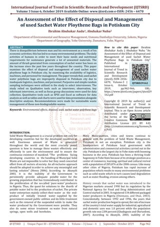 An Assessment of the Effect of Disposal and Management of used Sachet ...