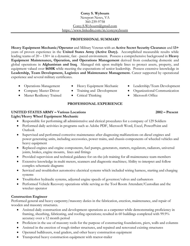 Corey S. Wybourn Resume | PDF
