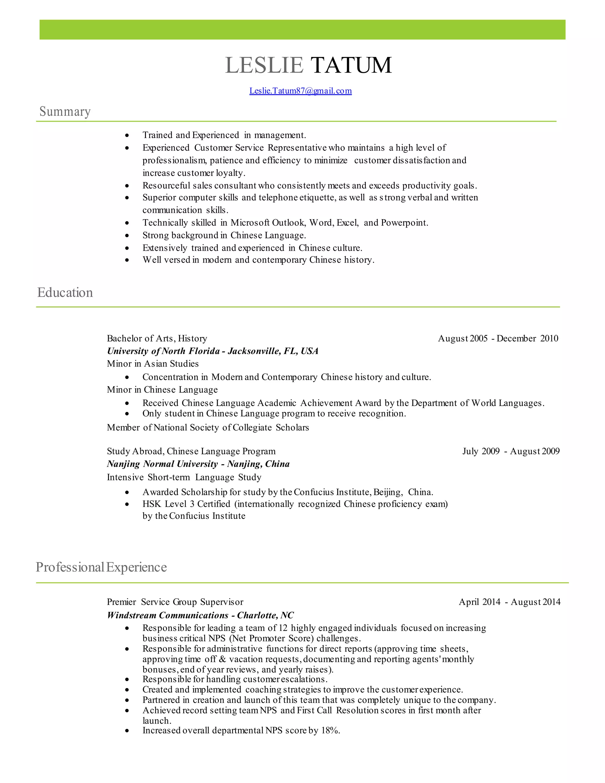 LESLIE TATUM Resume 2014 | DOCX | Business Administration | Business