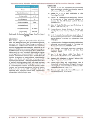 Formulation and Evaluation of Sugar Cane Wax Based Lipstick | PDF