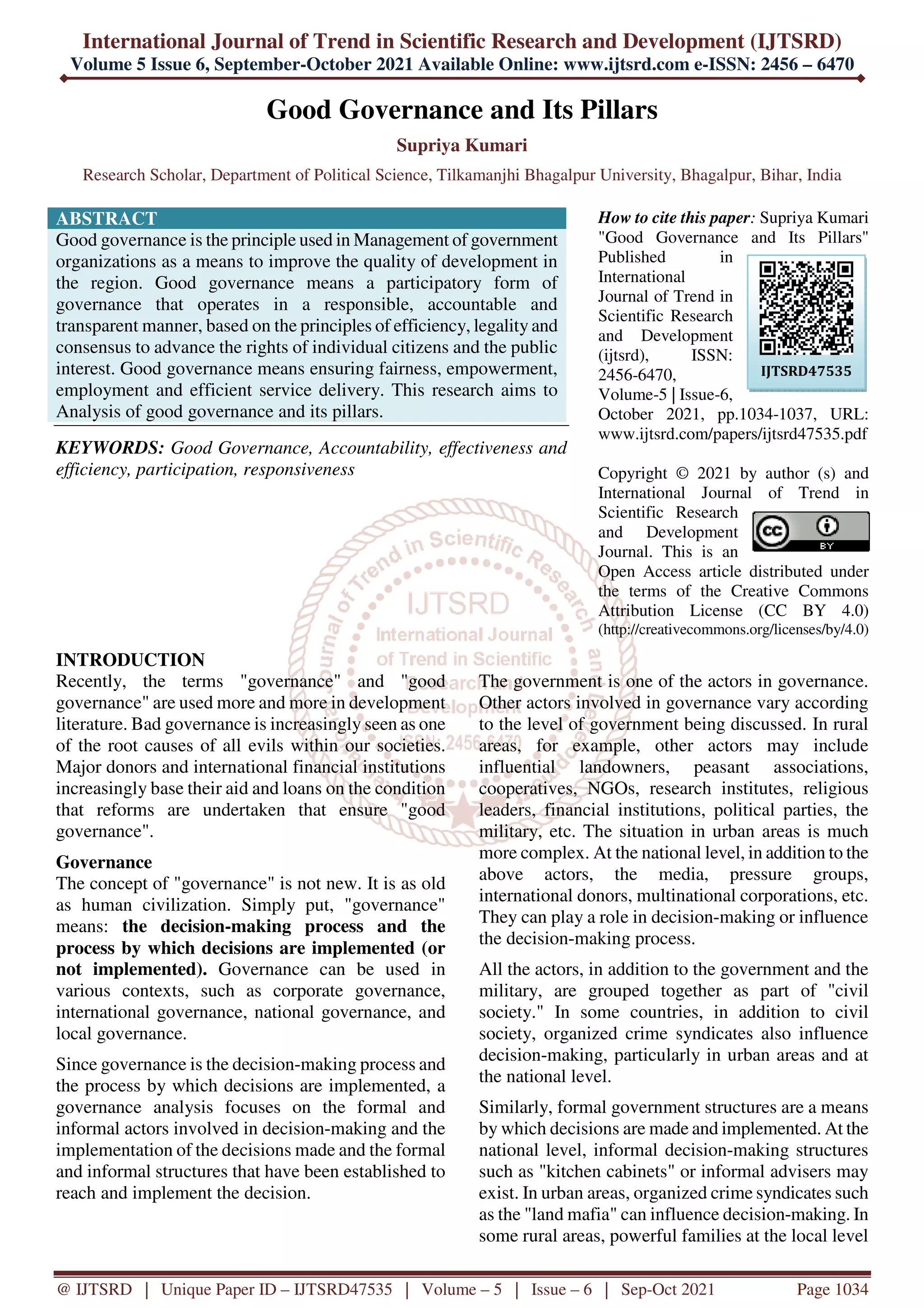 Good Governance and Its Pillars | PDF