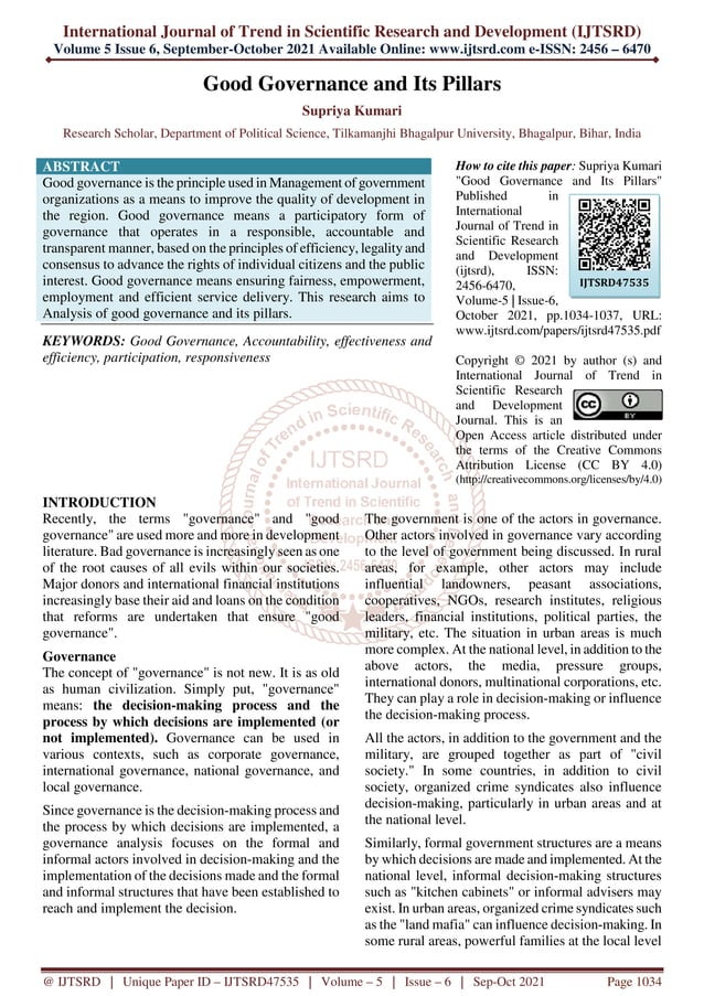 Good Governance and Its Pillars | PDF | Civic affairs | Politics