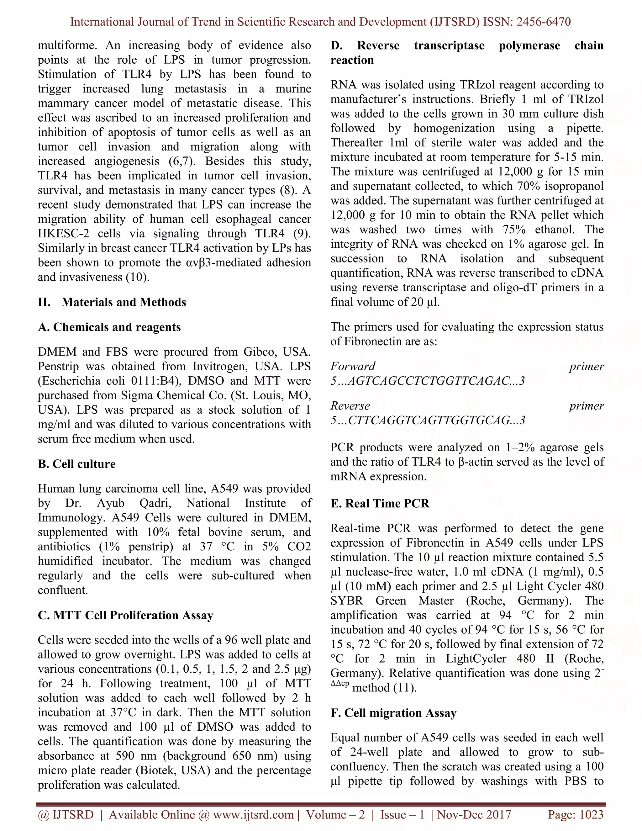 Lipopolysaccharide promotes the metastatic Potential of Lung Carcinoma ...